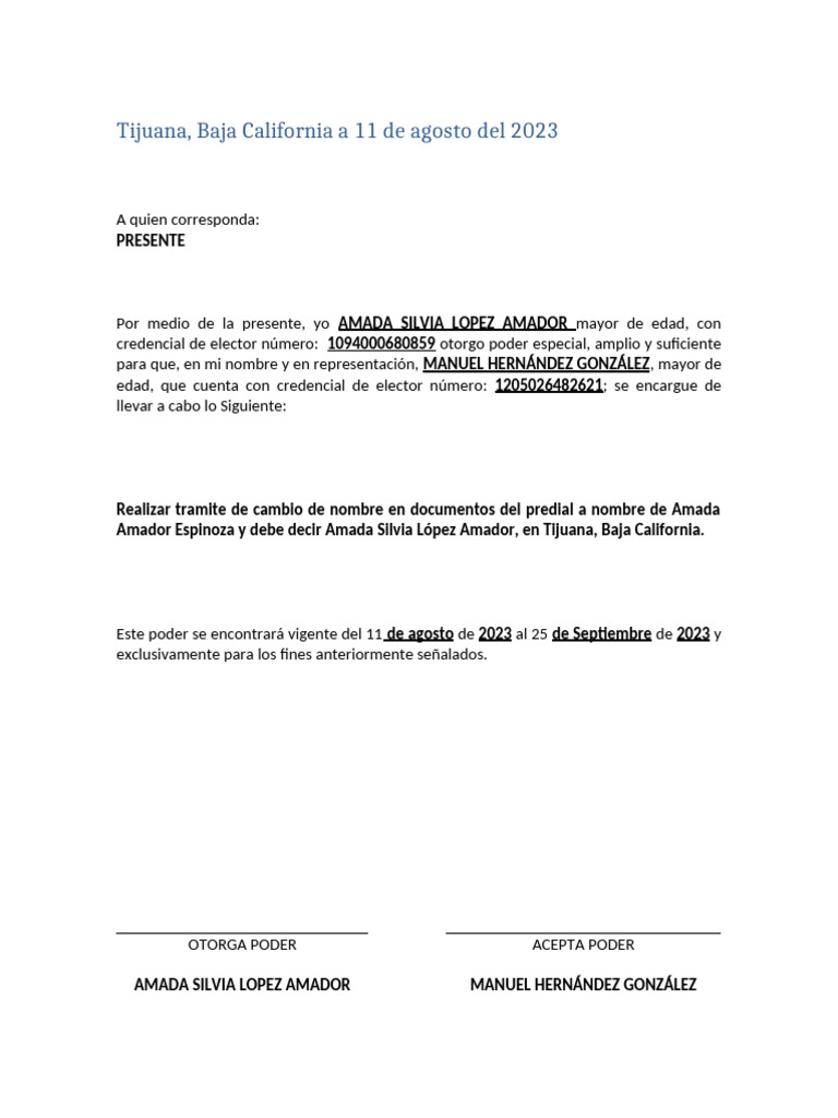Carta Poder Silvia para Predial | PDF