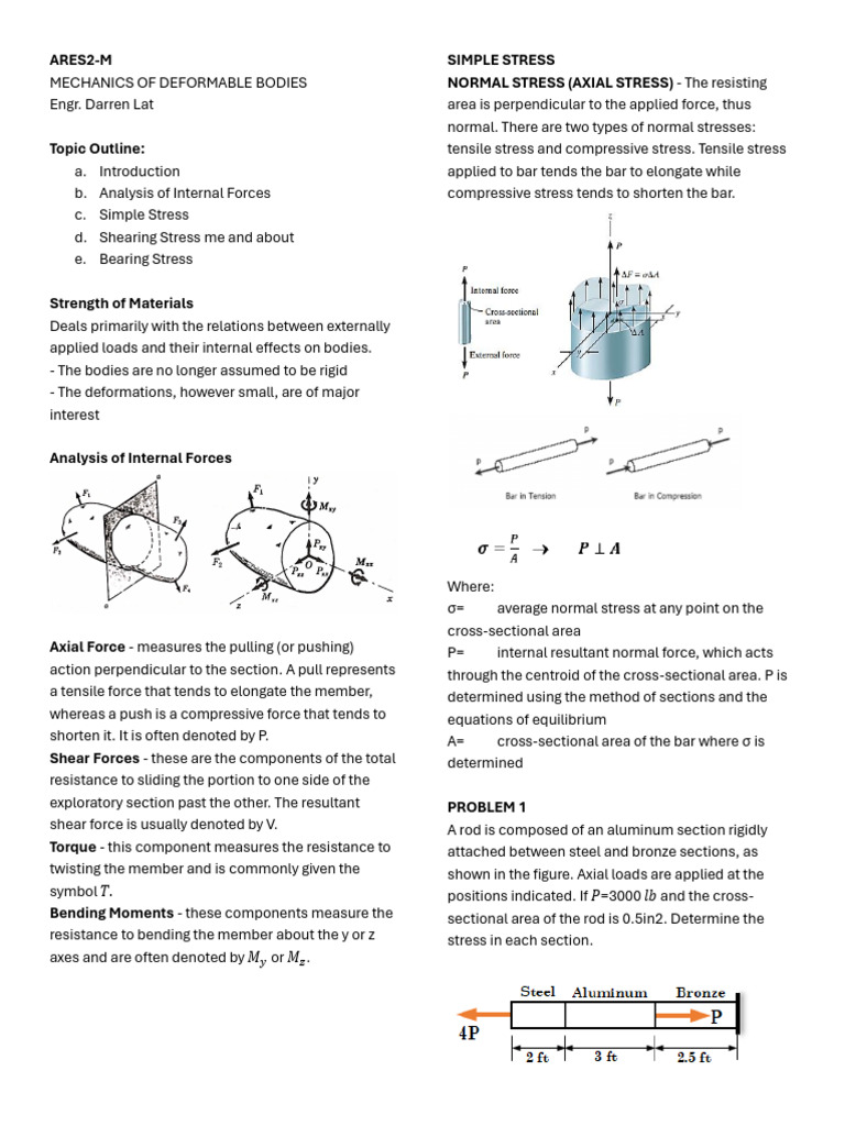 ARES2-STREMA_LEC_1 | PDF | Stress (Mechanics) | Bending