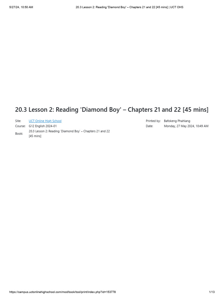 20.3 Lesson 2 - Reading 'Diamond Boy' - Chapters 21 and 22 (45 Mins ...