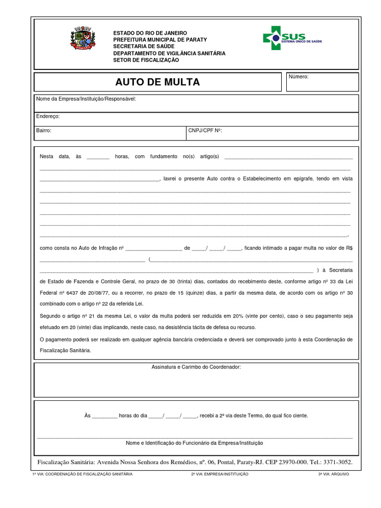 Item 056 - Formulário de Auto de Multa Adaptado | PDF | Finanças e ...