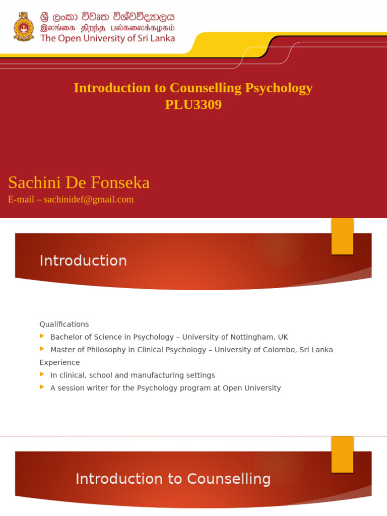 Introduction to Counselling Psychology - DS 1 | PDF | Psychotherapy ...