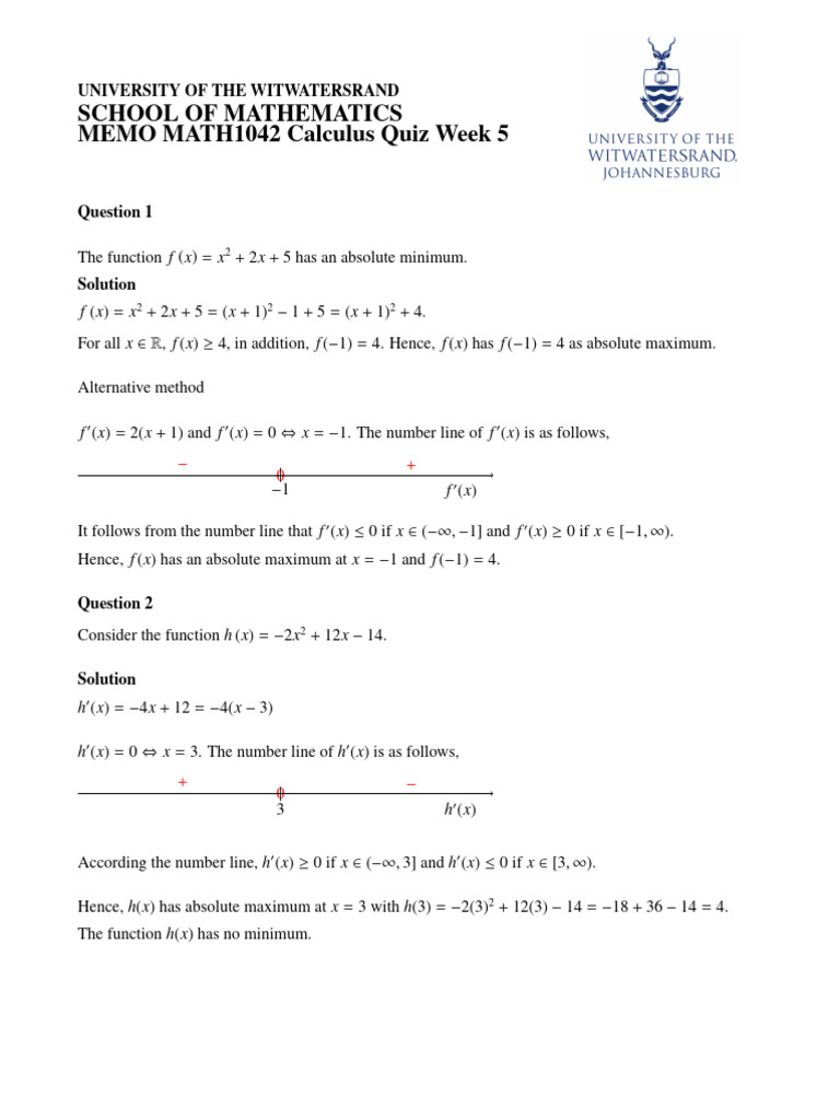 MEMO MCQ MATH1042 Calculus Quiz Week 5 | PDF | Mechanics | Mathematical ...