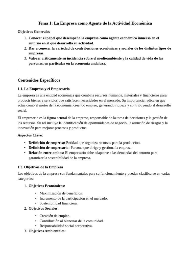 Tema 1. La empresa como Agente de la Actividad Económica | PDF ...