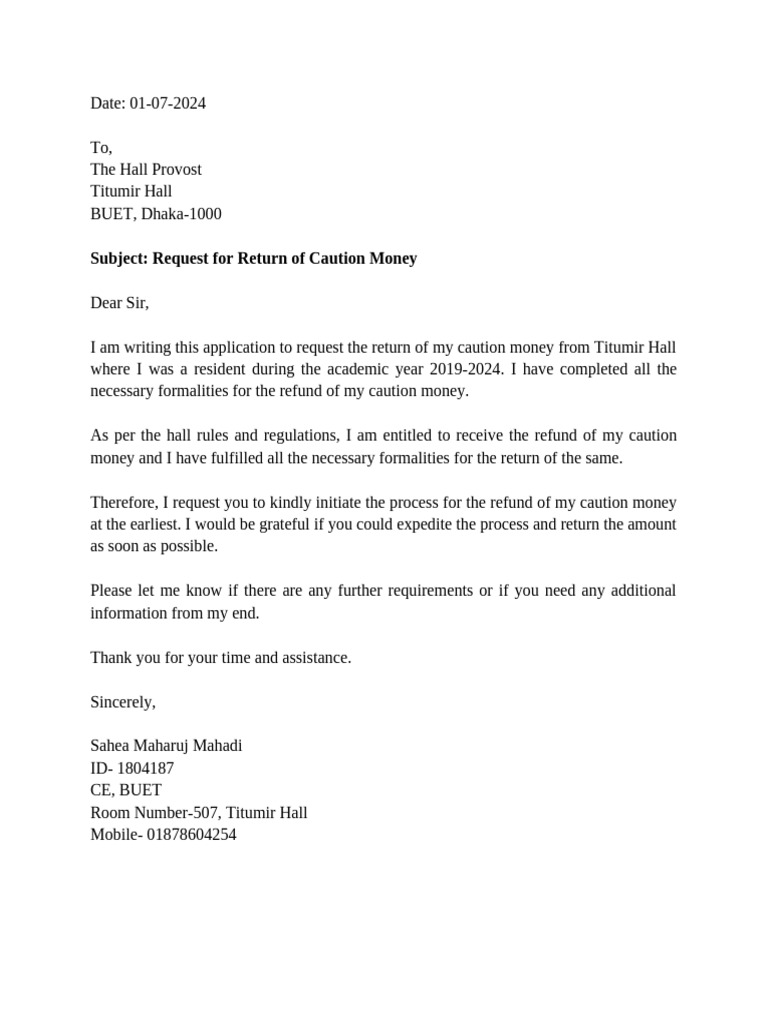 [Return of Caution Money] - Mahadi | PDF