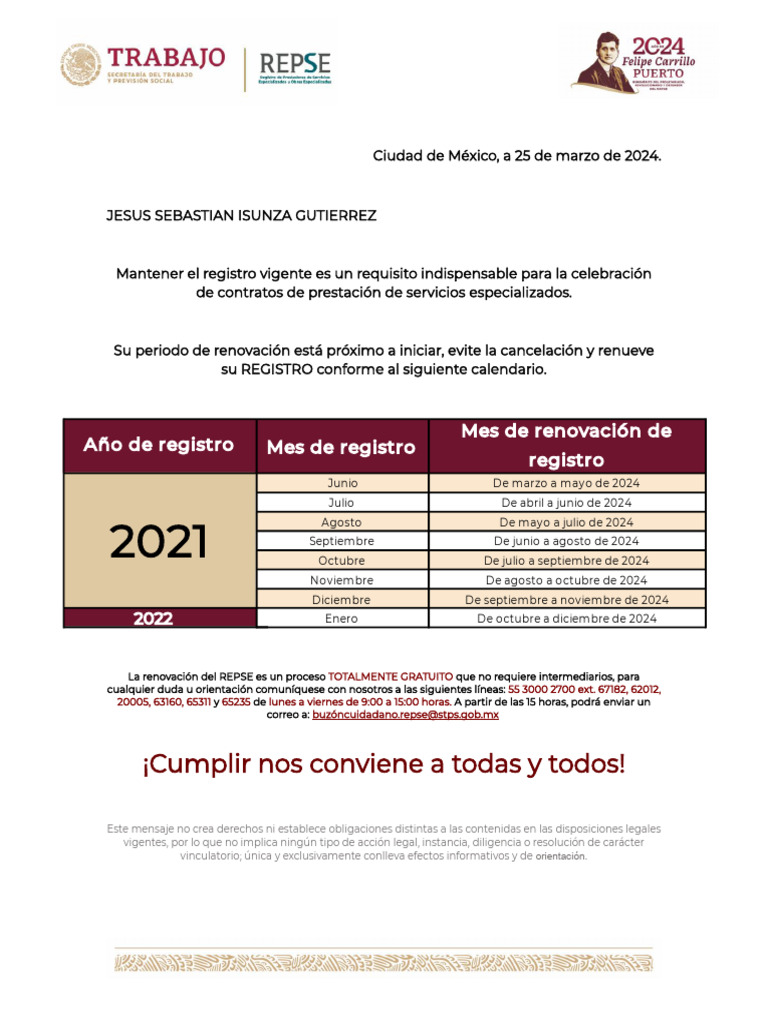 Renovación Gratuita del REPSE 2024 | PDF