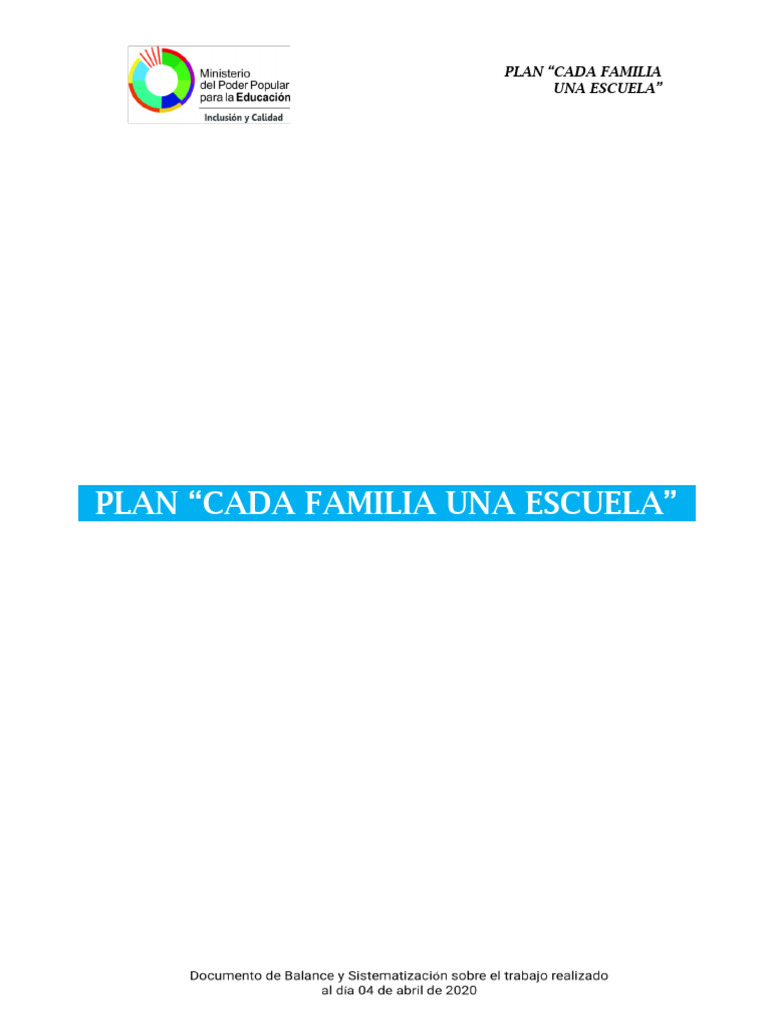 Plan Nuevo Cada Familia Una Escuela | PDF | Escuelas | Venezuela