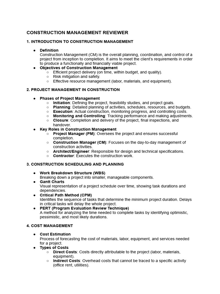 CM1 Reviewer | PDF | Construction Management | Project Management