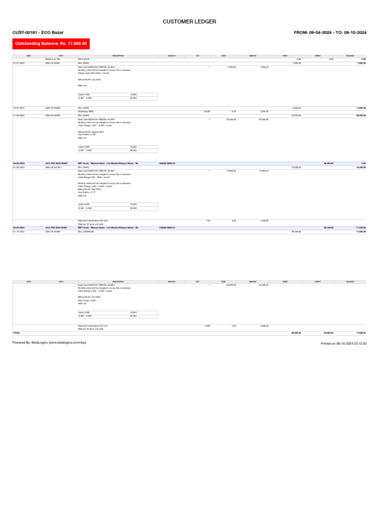 Customer Ledger - EagO Bazar - October | PDF | Business | Financial ...