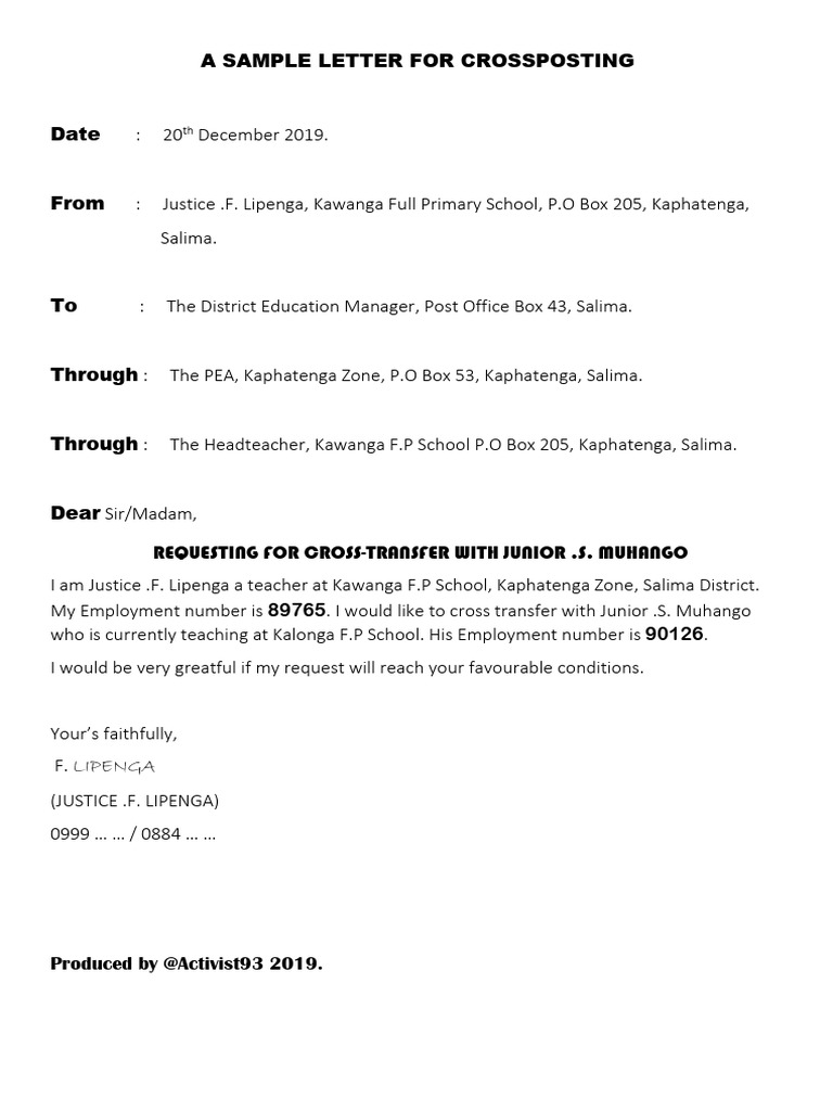 Crossposting Sample Letter | PDF