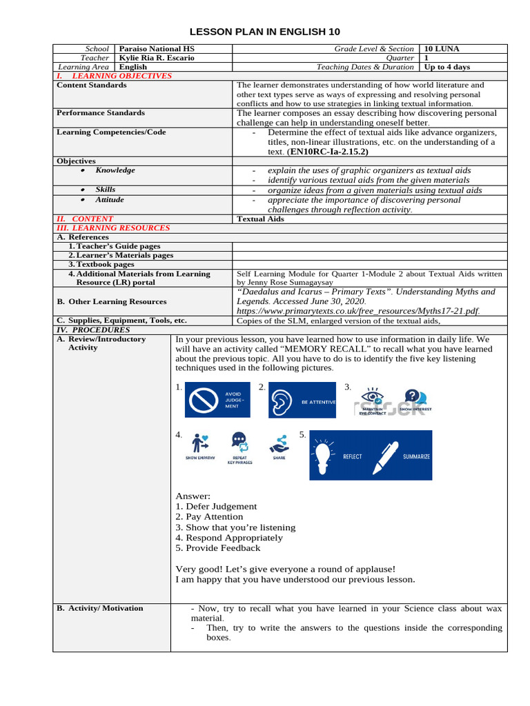 DLP Eng10 q1 Melc 2 Week 2 | PDF | Graphics | Wax
