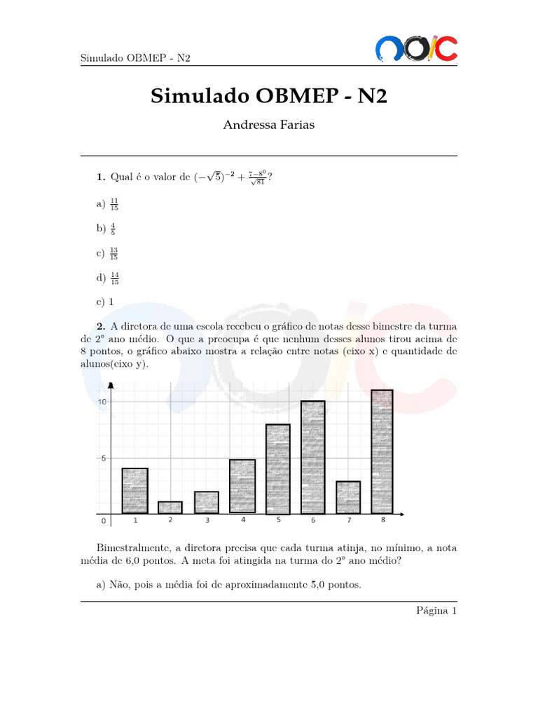 Simulado Obmep N2 | PDF | Metropolitano | Curva