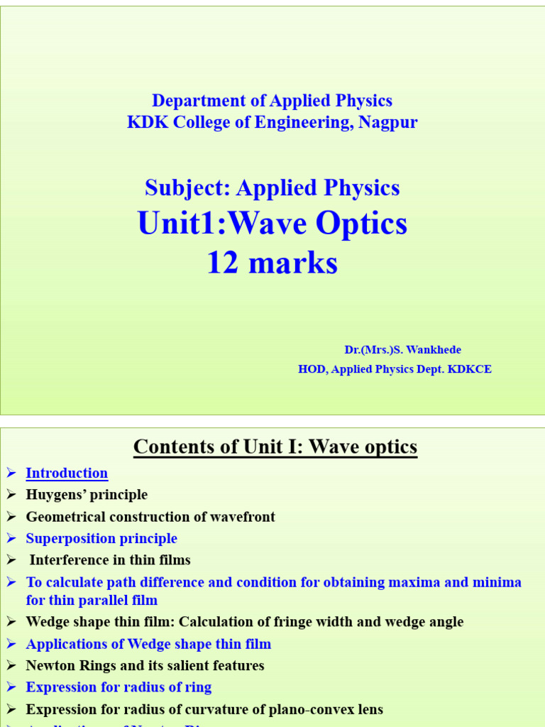 Wave Optics: Interference & Diffraction | PDF | Diffraction | Optics
