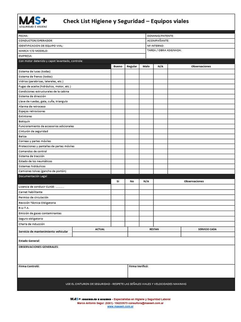Check List de Seguridad para Equipos Viales | PDF