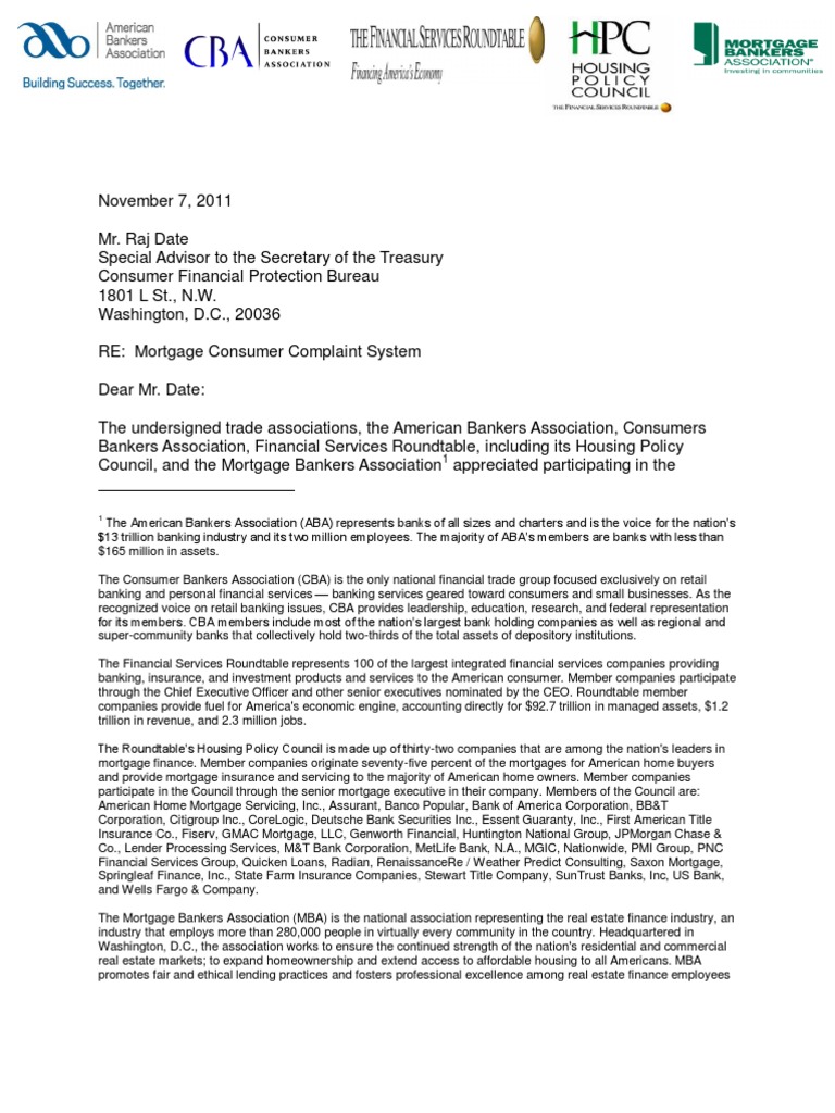 Letter To CFPB On A Mortgage Consumer Complaint System | PDF | Consumer ...