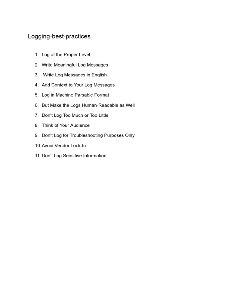 Best Practices For Effective Logging Pdf Computers