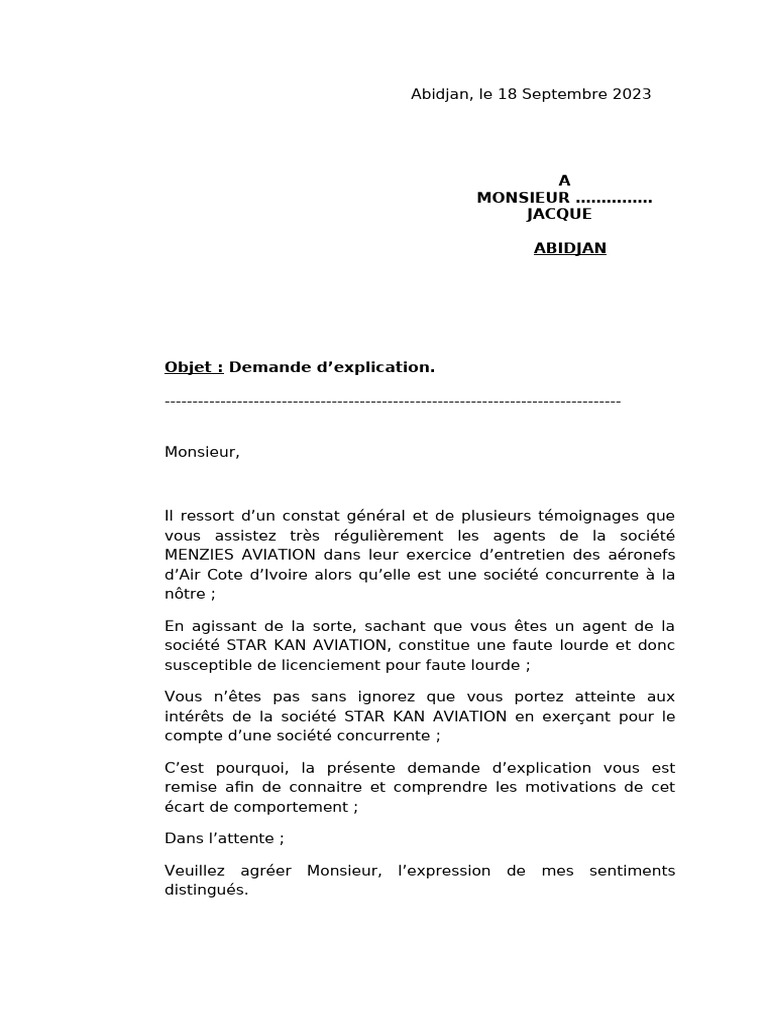 Demande D'explication | PDF