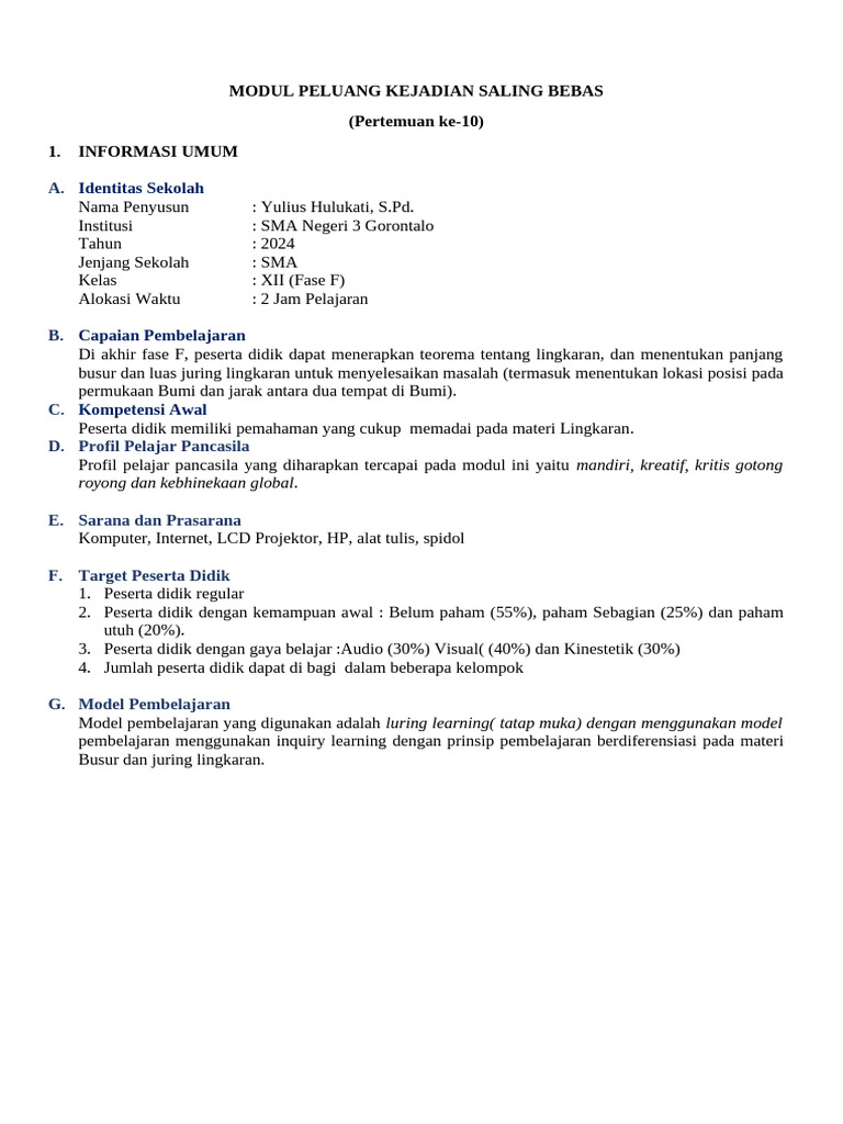 Modul Skp Pmm Okt 2024 Yulius Hulukati | PDF