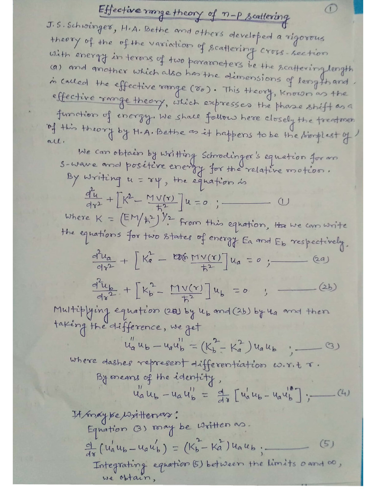 Nuclear Physics (Effective Range Theory of N - P Scattering, MSC - IV | PDF