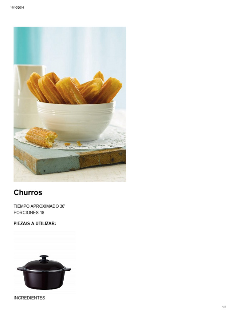 Churros: Tiempo Aproximado 30' Porciones 18 Pieza/S A Utilizar | PDF