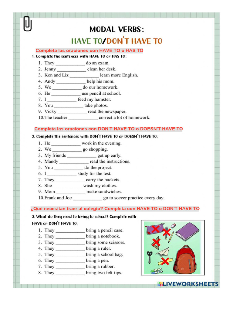 Worksheet Modal Verbs MUST and HAVE TO | PDF | Language Arts & Discipline