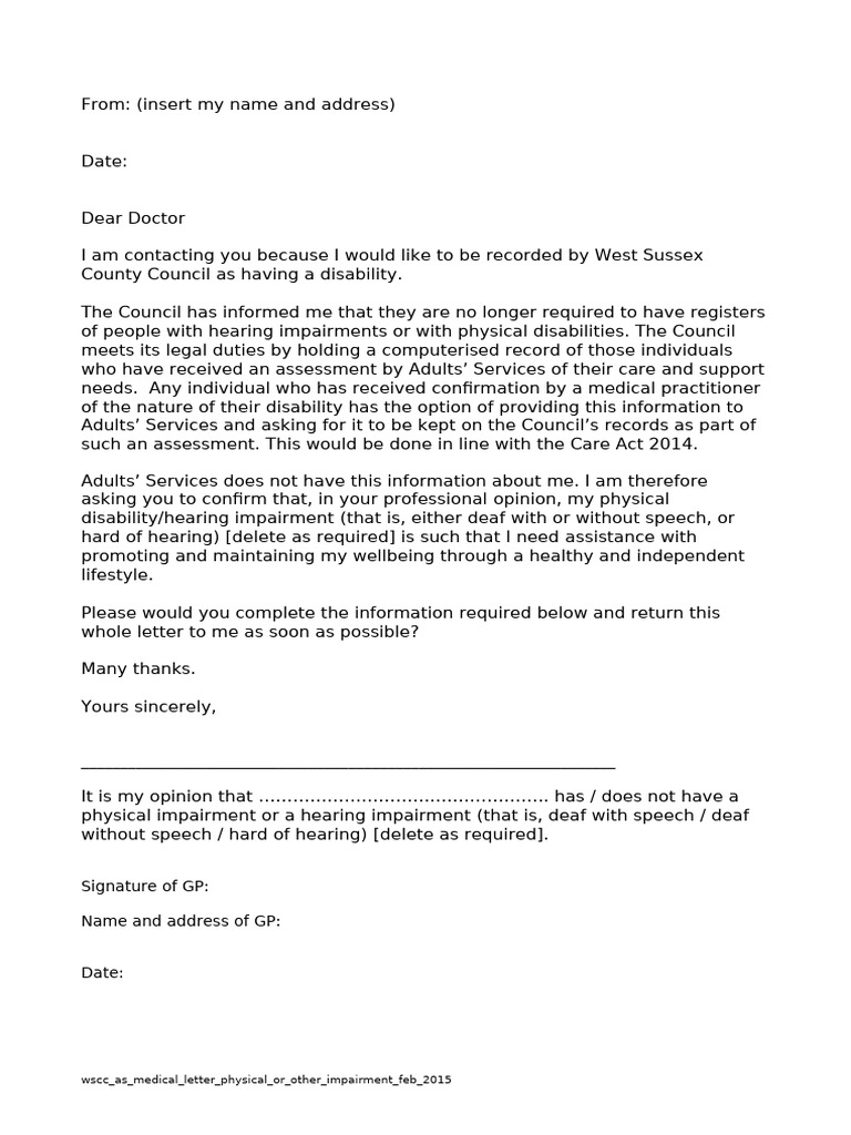 WSCC As Medical Letter Physical or Other Impairment Feb 2015 | PDF