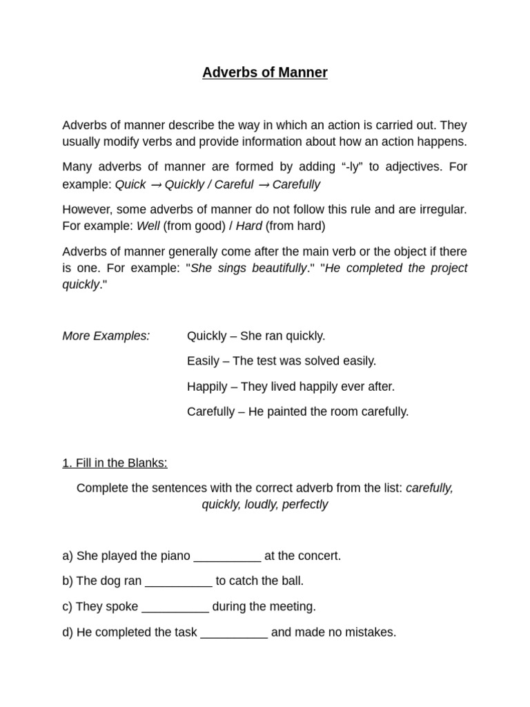 Adverbs of Manner | PDF | Foreign Language Studies