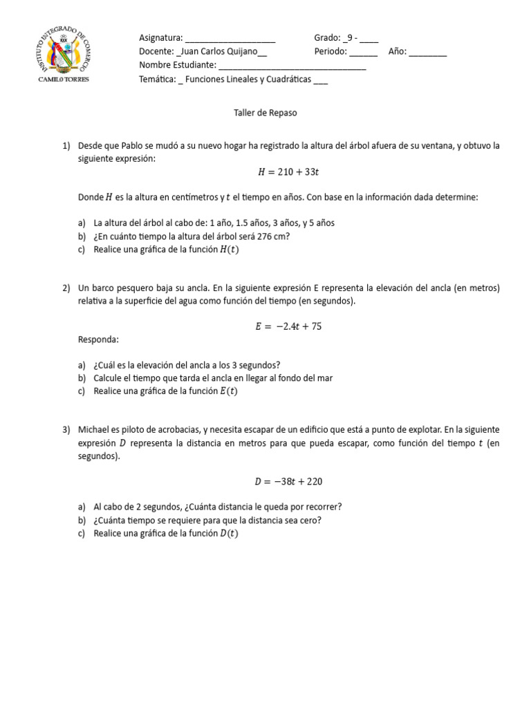 Repaso Tercer Period Math 9Â° | PDF | Dinámica (Mecánica) | Física