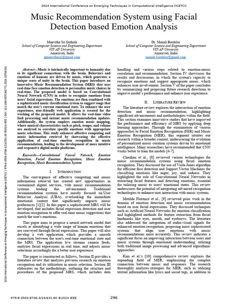 Music Recommendation System Using Facial Detection Based Emotion ...