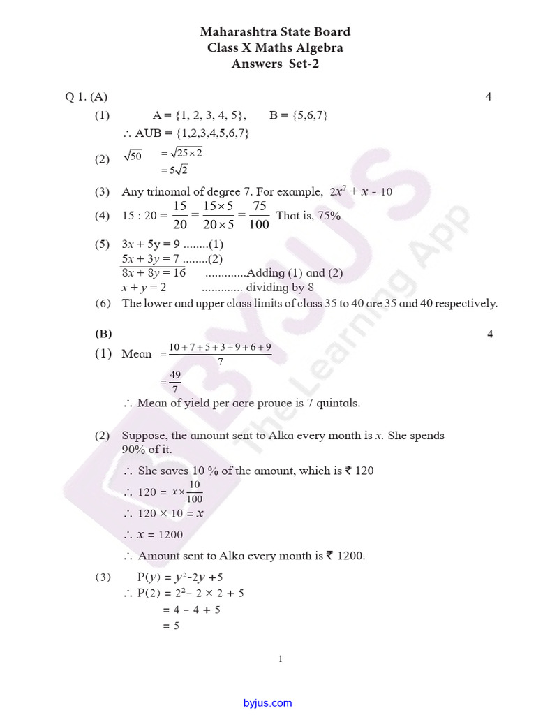 Algebra Set2 Answers | PDF