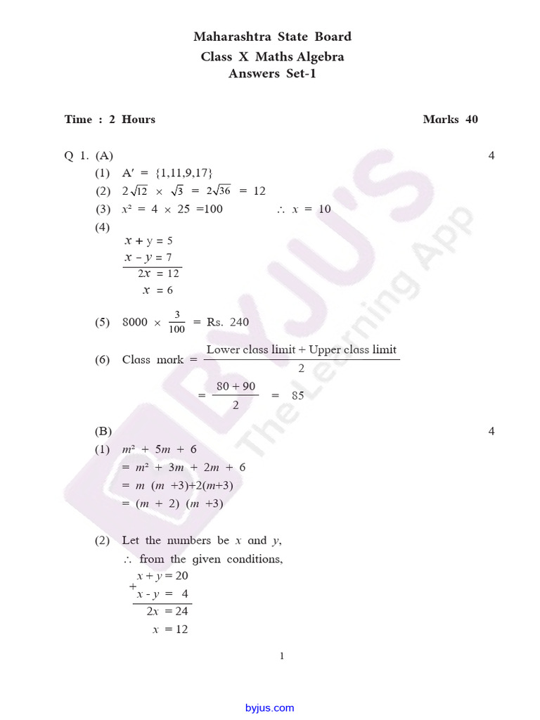 Algebra Set1 Answer | PDF | Mathematical Concepts | Algebra