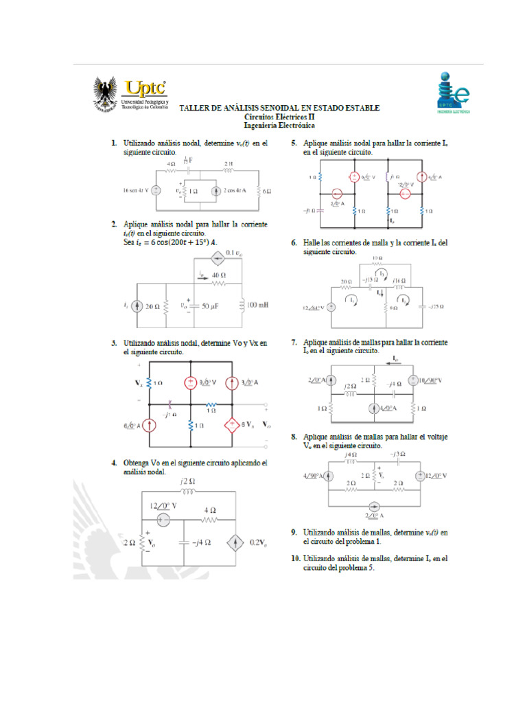 Taller Análisis de Estado Estable - Circuitos Electricos | PDF