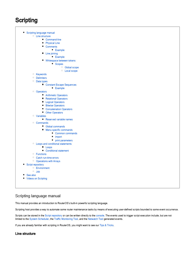 RouterOS Scripting Language Guide | PDF | Scope (Computer Science) | Command Line Interface