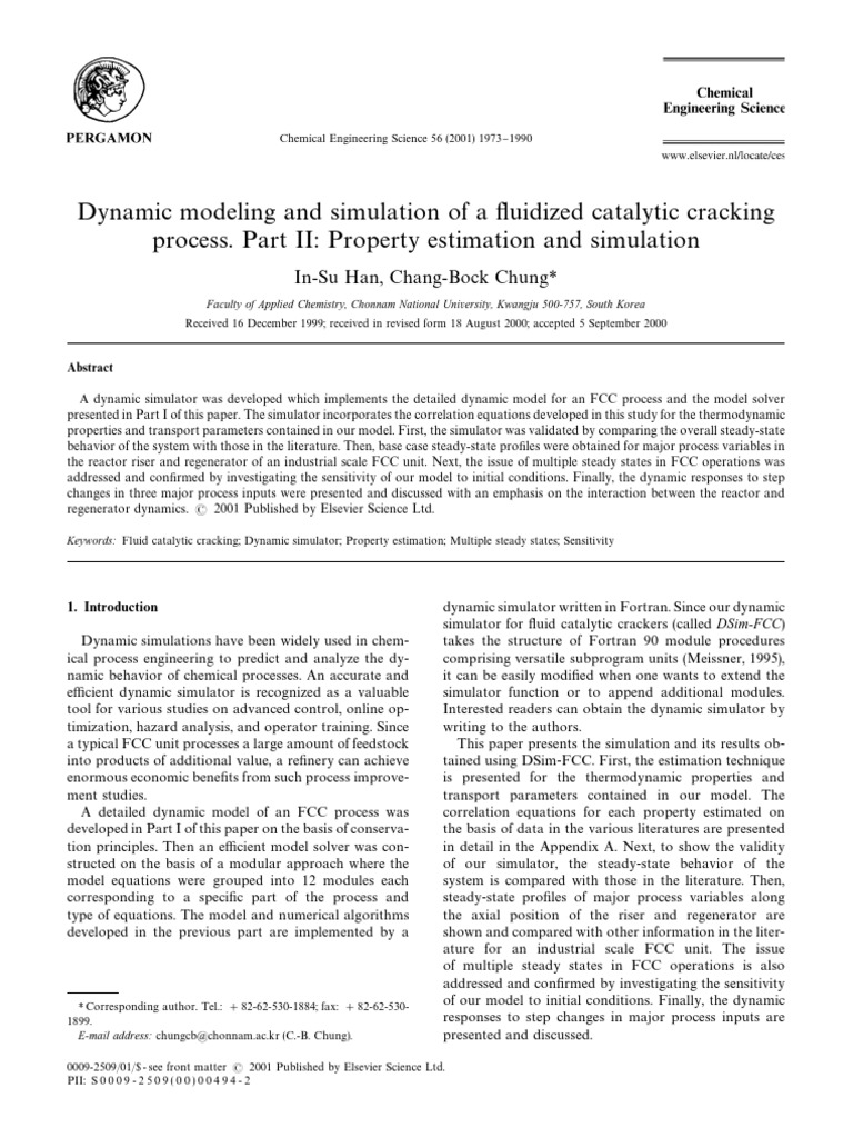 Dynamic modeling and simulation of a fluidized catalytic cracking process. Part II Property ...
