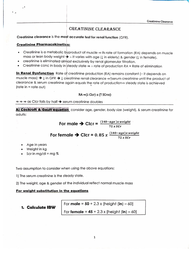 Creatinine clearance | PDF