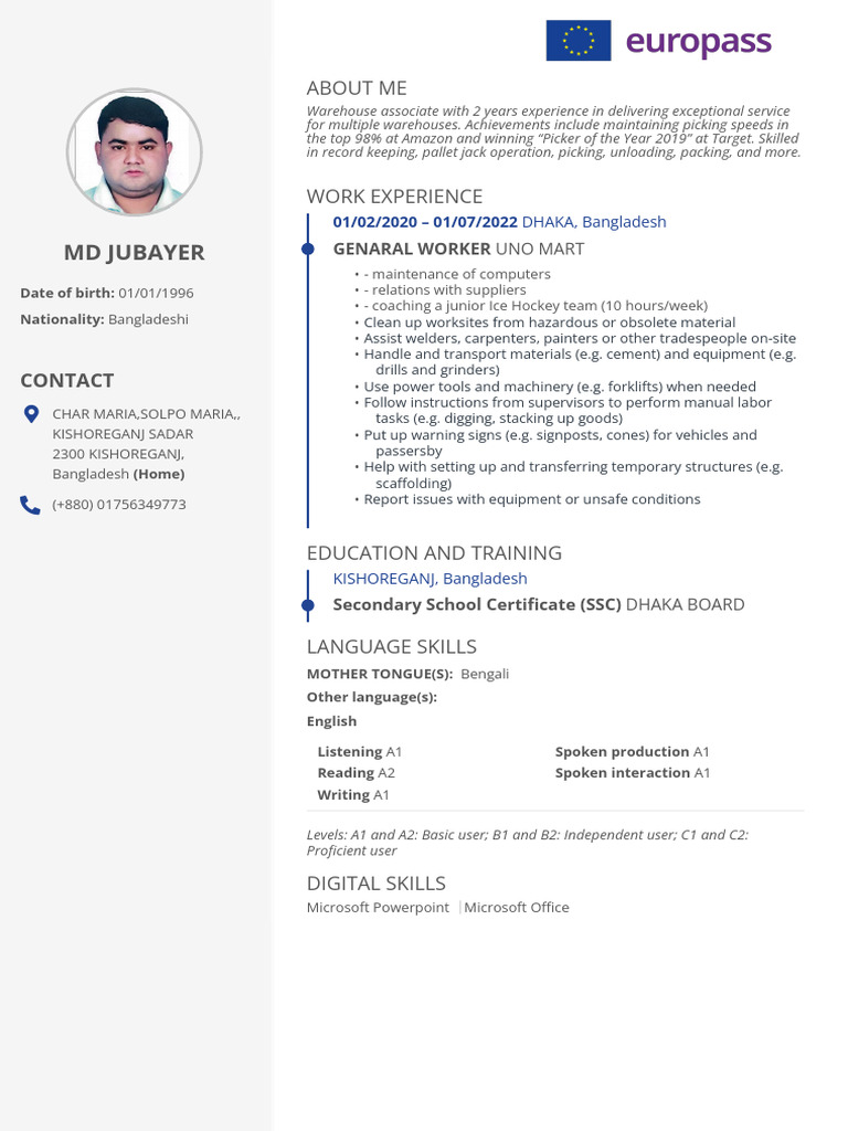 Euro Pass Profile MD Jubayer | PDF