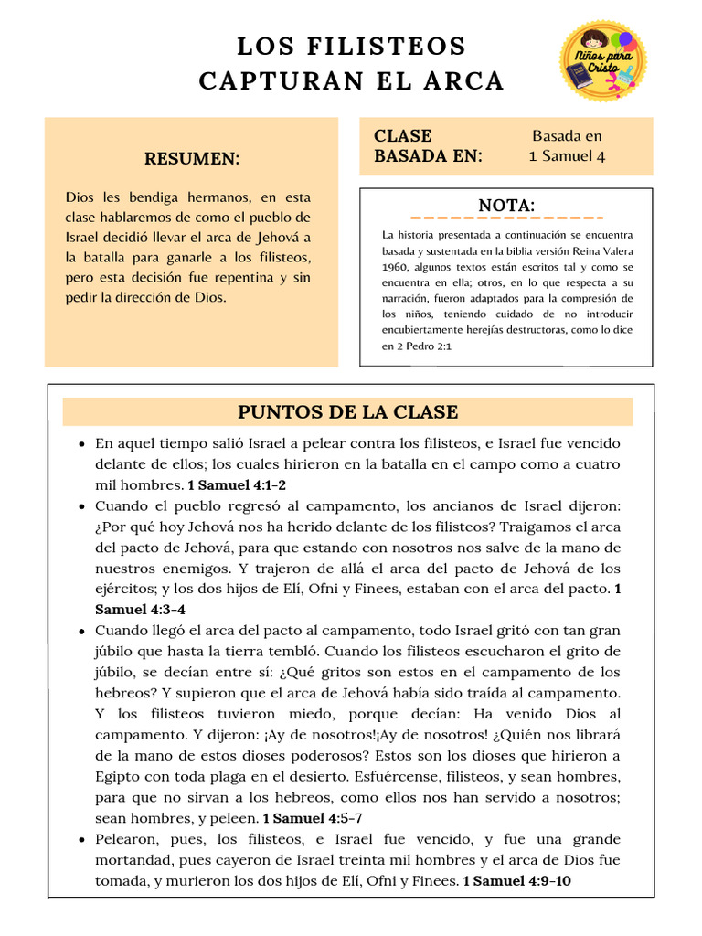 Clase125. Los Filisteos Capturan El Arca | PDF | Arca de la Alianza ...