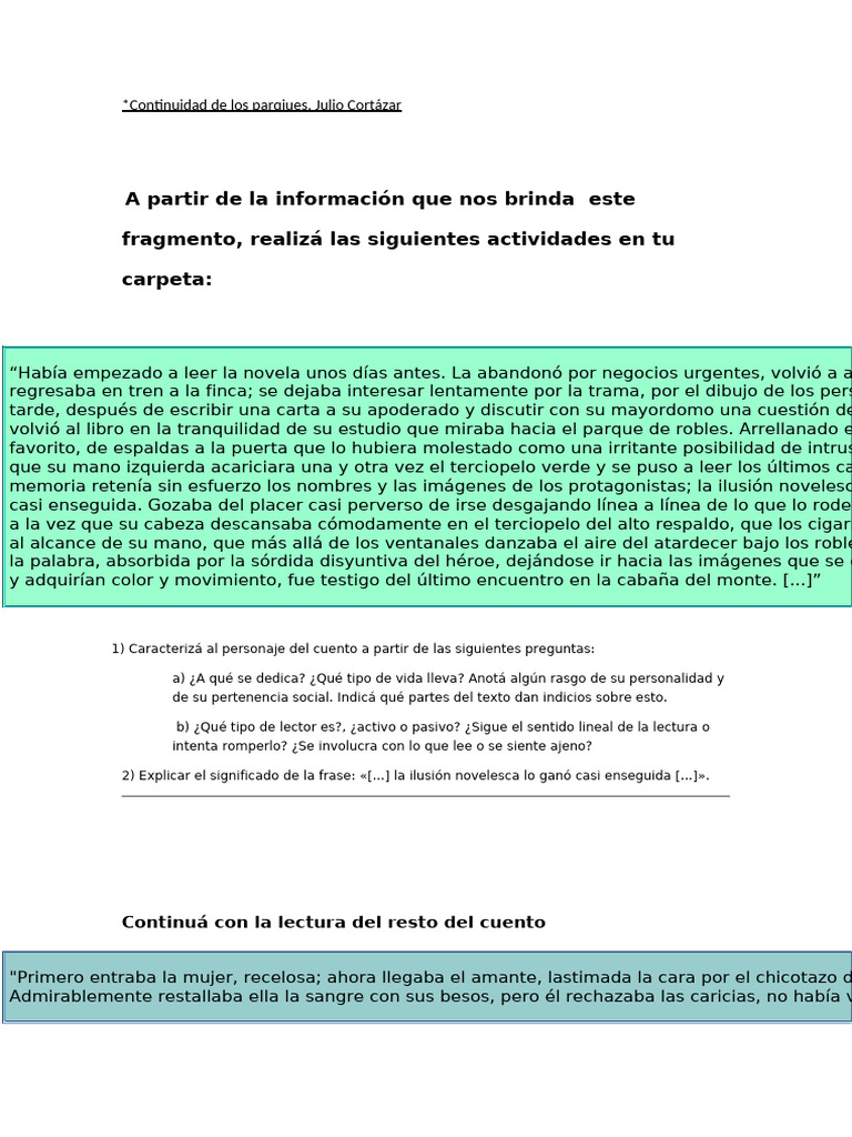 Análisis de "Continuidad de los parques" | PDF | Libros para adolescentes