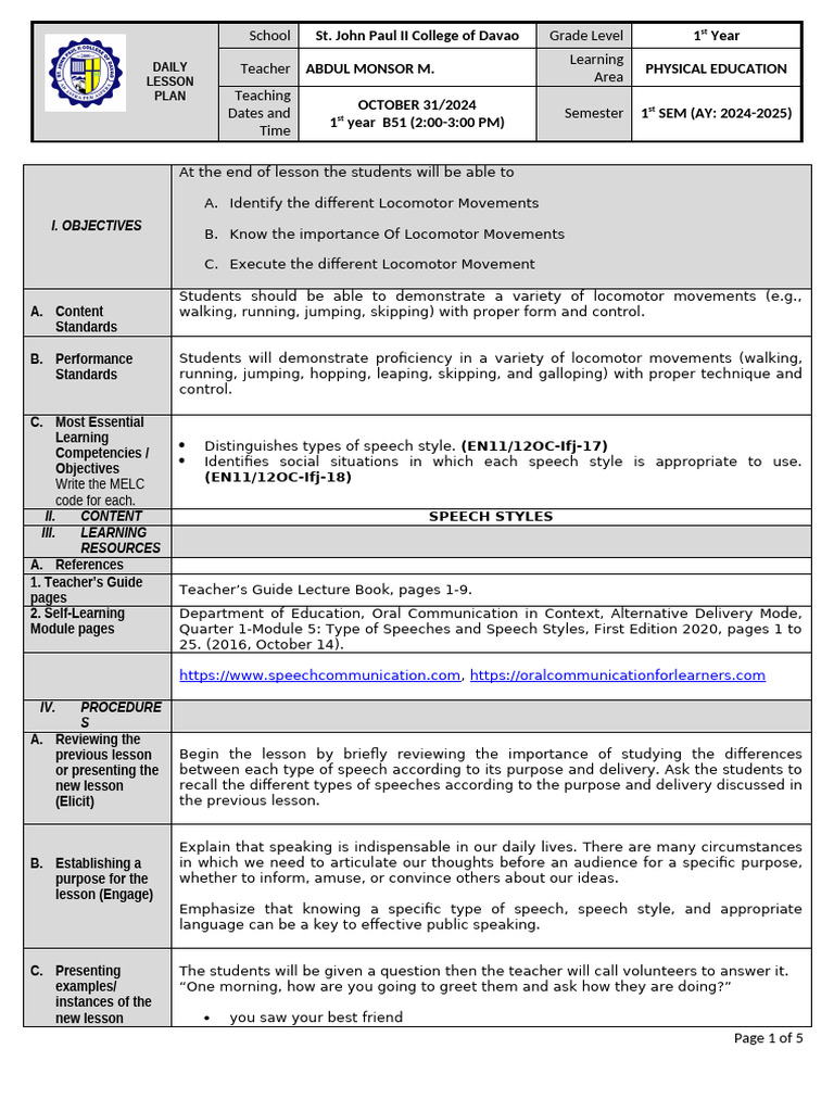 7es LP Editable Format Word | PDF | Human Communication | Cognition