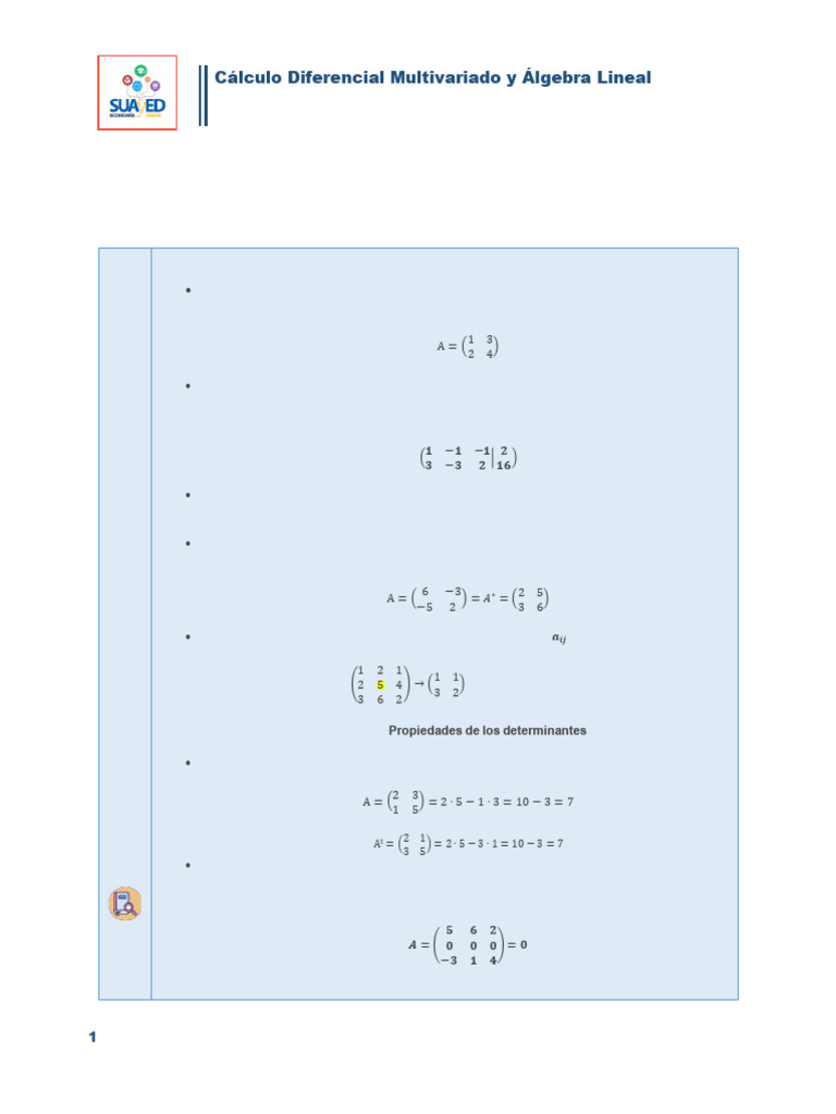 AD 3.1 Matrices, Vectores y Sus Operaciones | PDF | Matriz (Matemáticas) | Determinante