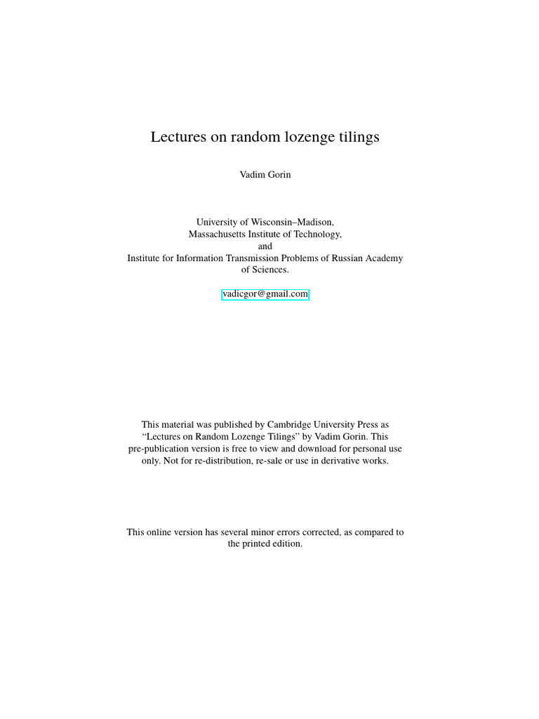Random Tilings | PDF | Function (Mathematics) | Field (Mathematics)