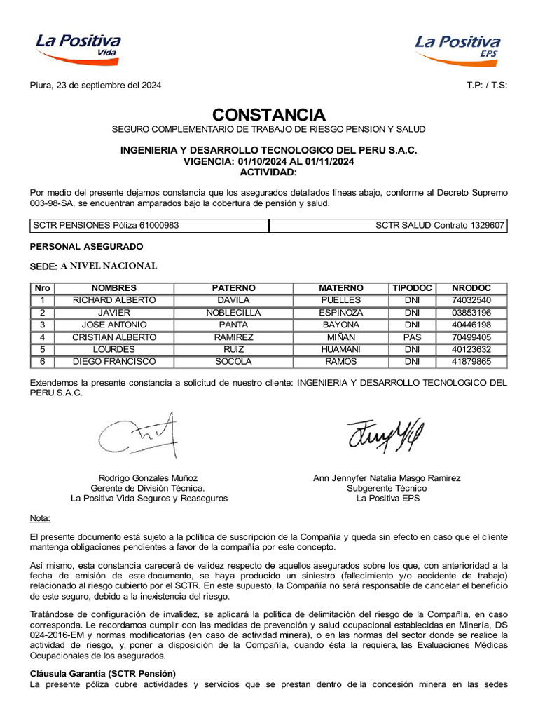 SCTR | PDF | Póliza de seguros | Seguro