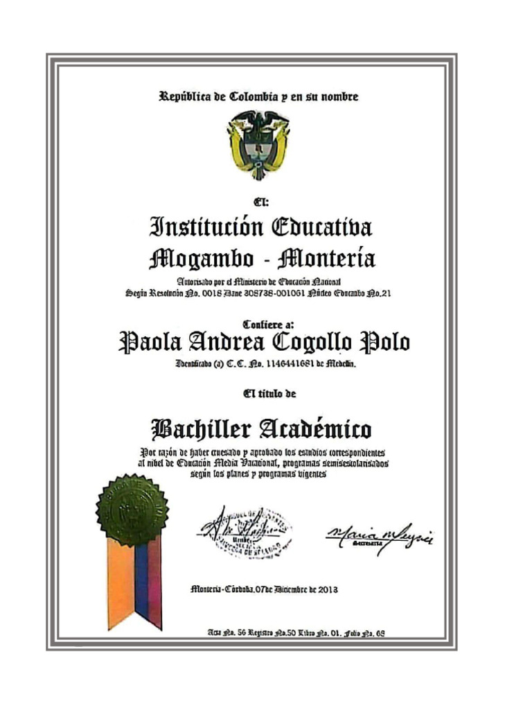 Diploma de Bachiller | PDF