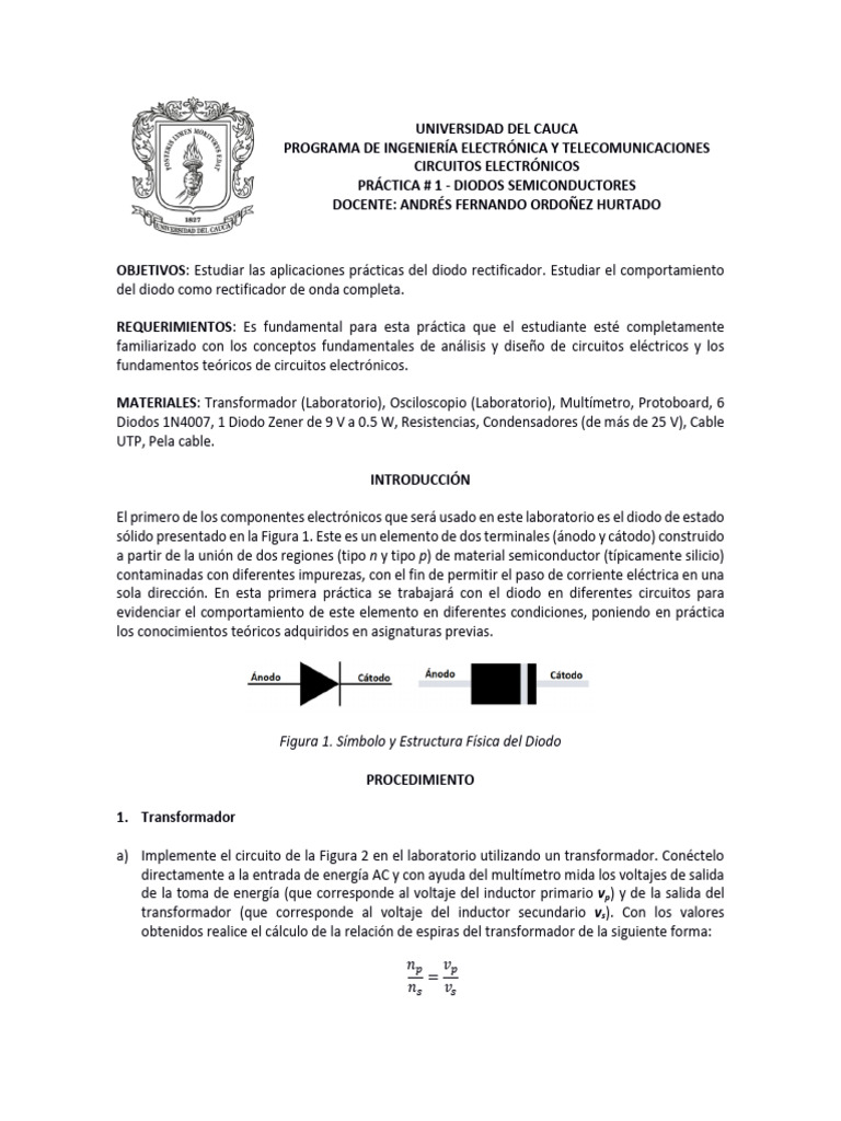 Laboratorio 01 - Diodos | PDF | Rectificador | Red eléctrica