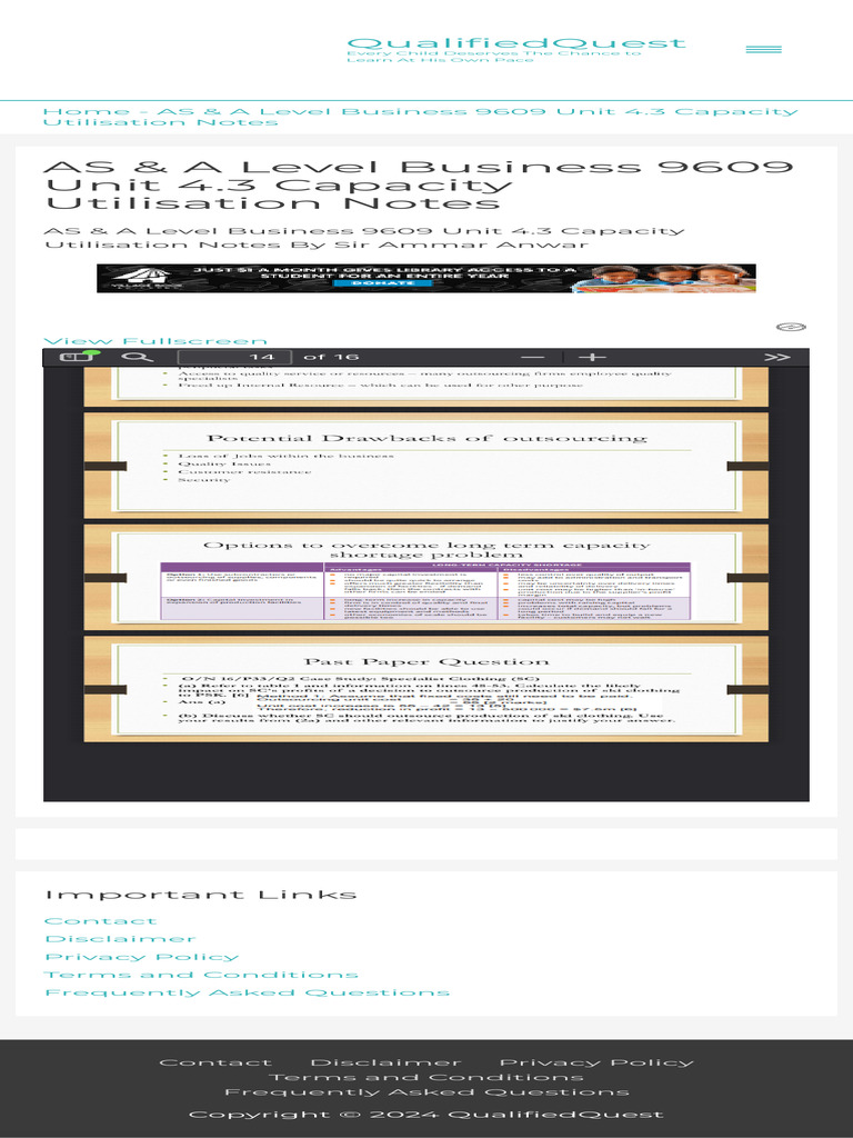 AS & A Level Business 9609 Unit 4.3 Capacity Utilisation Notes ...
