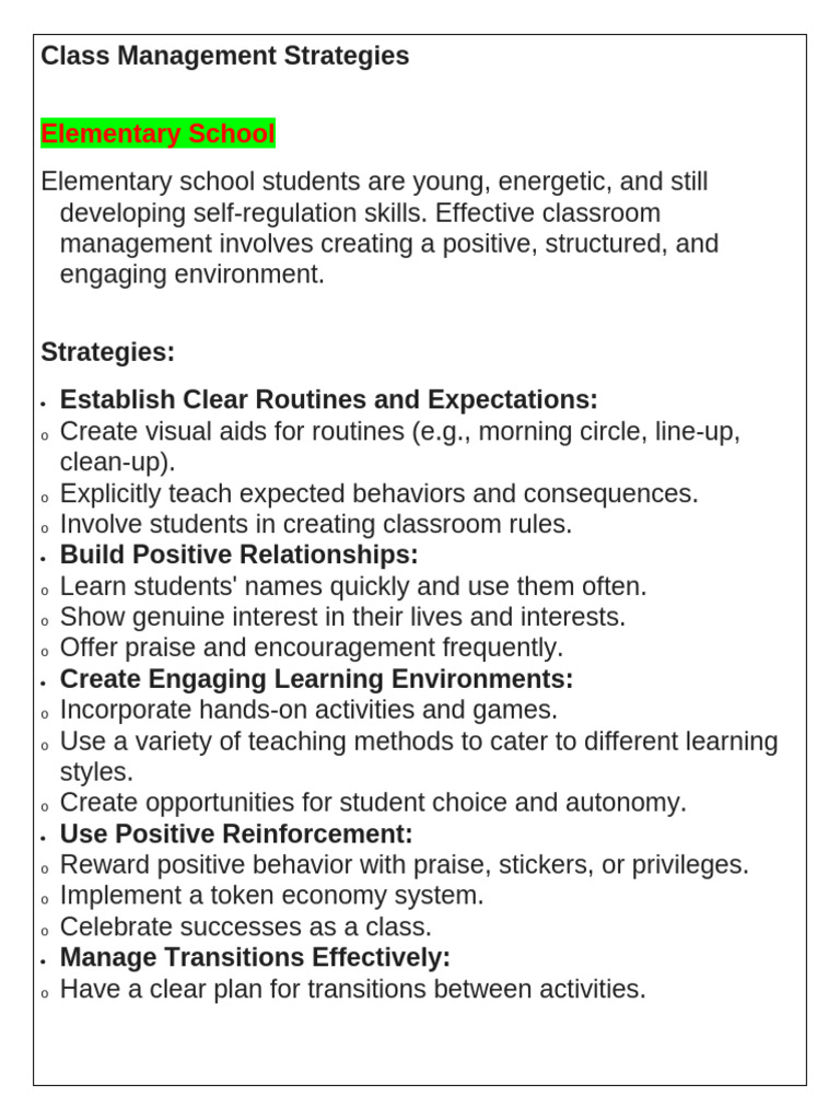 Class Management Strategies | PDF | Classroom Management | Learning