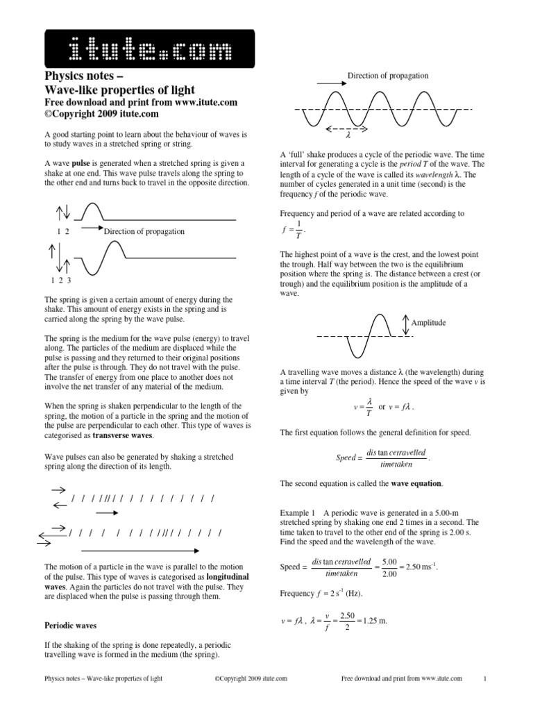 Physics Notes Wave Like Properties of Light | PDF | Waves | Light