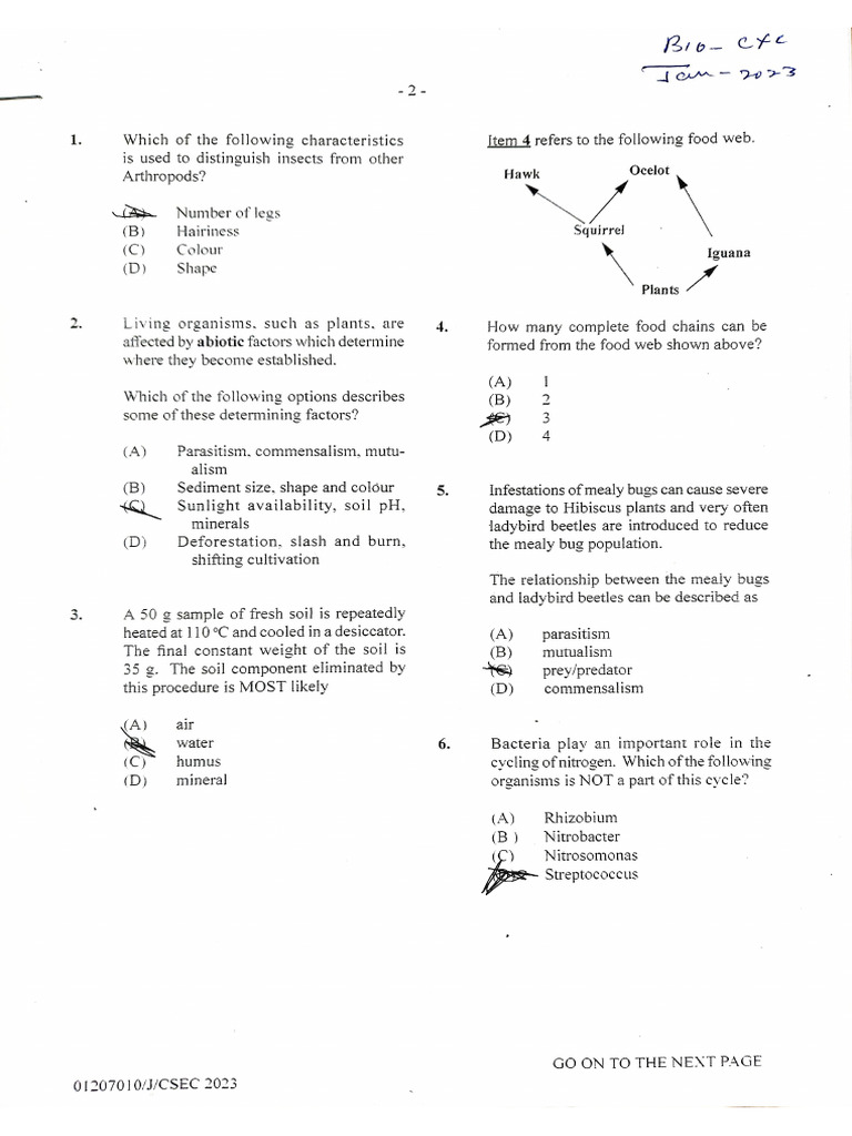 Csec Bio p1 Jan 2023 Ans | PDF