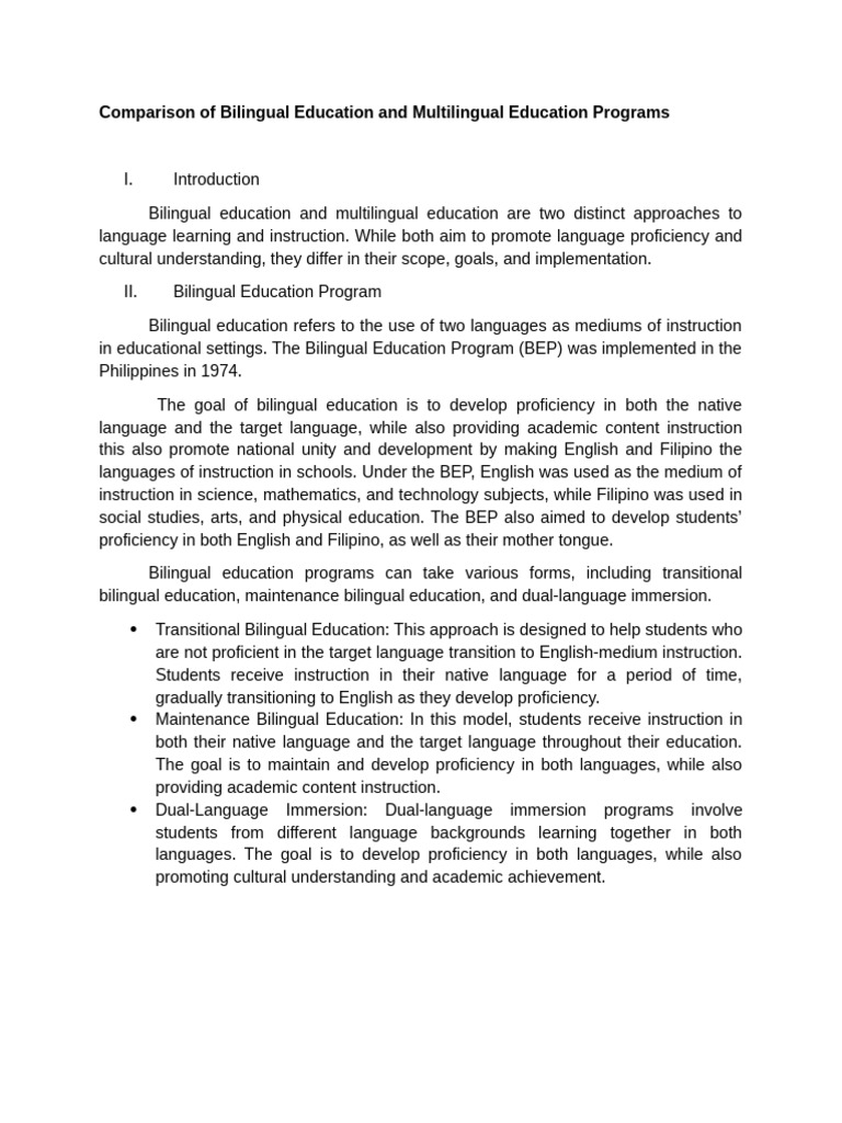 Comparison of Bilingual Education and Multilingual Education Programs ...