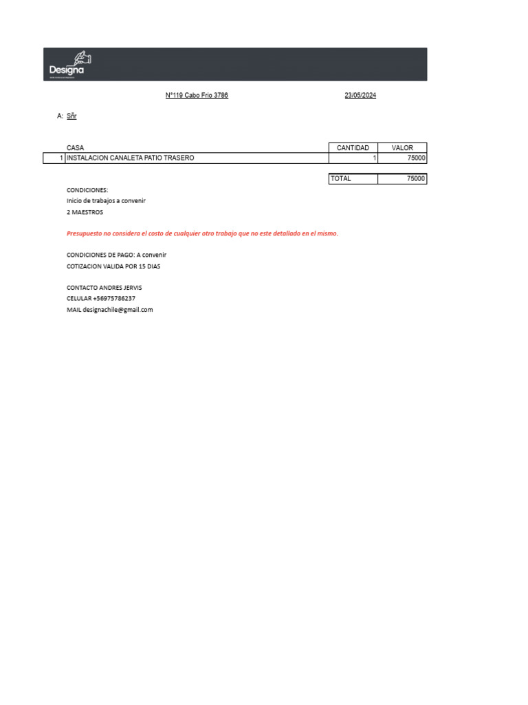 Ppto N°121 Cabo Frio 3786 - FORMATO PPTO | PDF