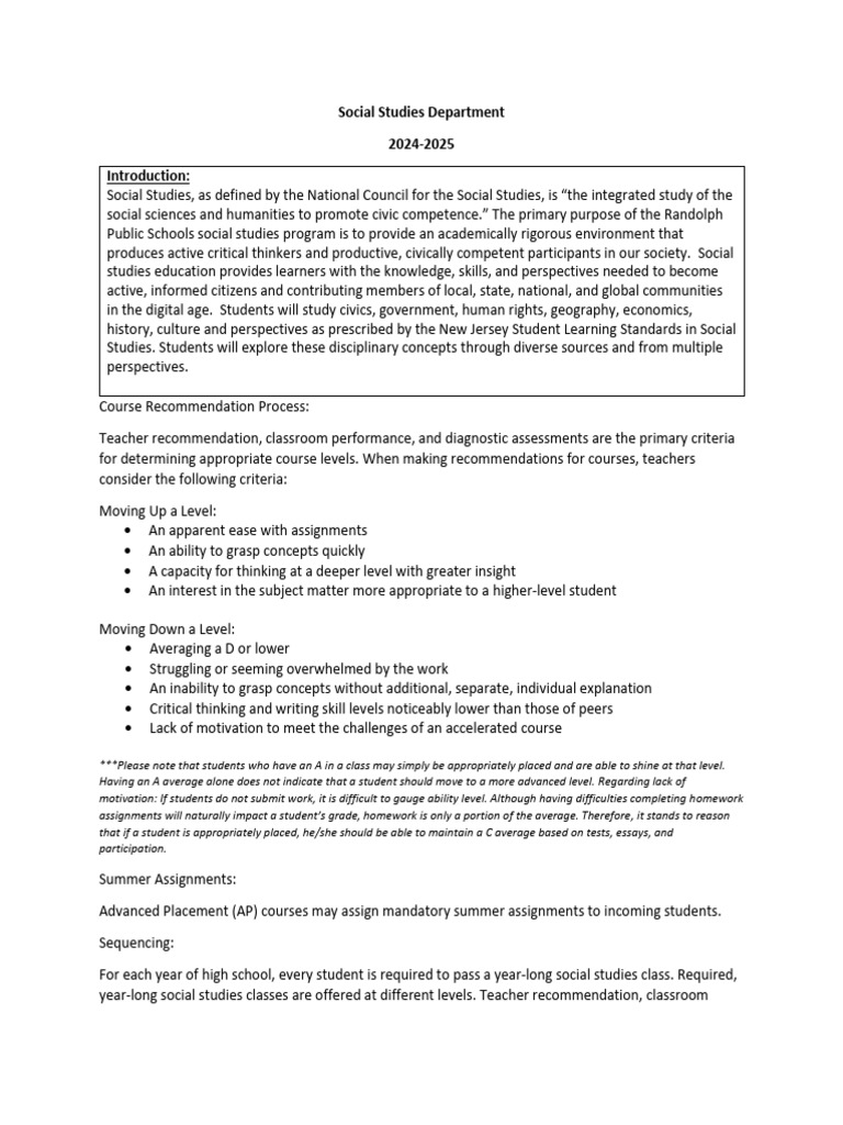 Social Studies Department 2024-2025 | PDF | Advanced Placement | Psychology